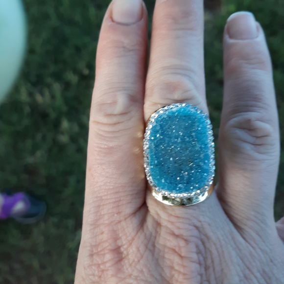 Handmade | Jewelry | New Blue Titanium Crystal Agate Druzy Quartz Ring ...